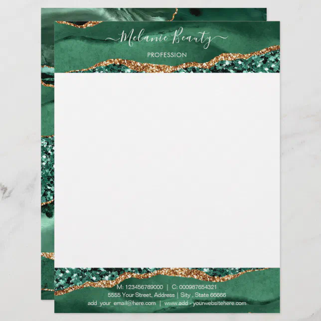 Agate Green Gold Glitter Emerald Modern Letterhead | Zazzle