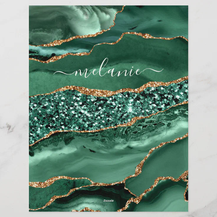 Agate Green Gold Glitter Geode Marble Custom Name Letterhead | Zazzle