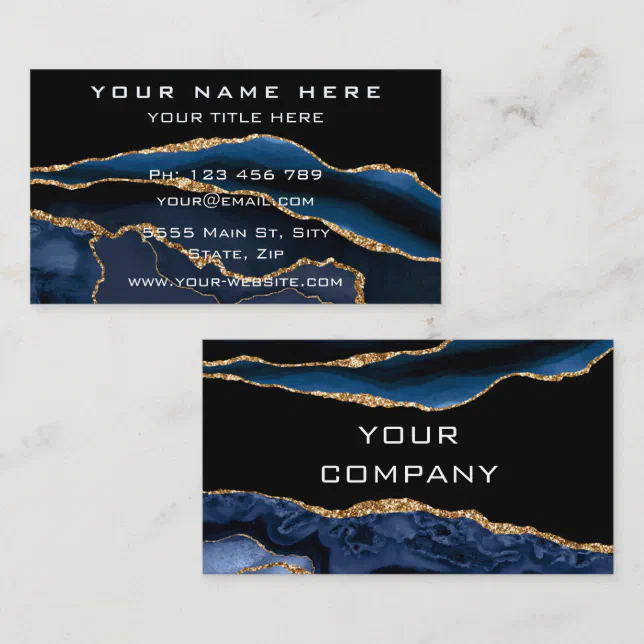 Agate Navy Blue Gold Geode Gemstone Business Card | Zazzle