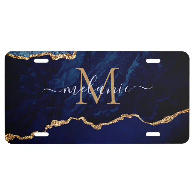 Agate Navy Blue Gold Your Name License Plate | Zazzle