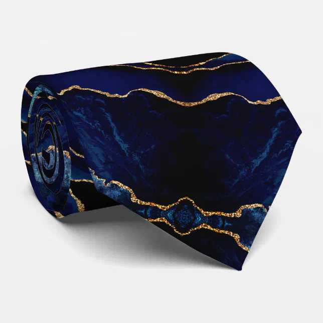 Agate Navy Blue Neck Tie Gold Glitter Marble Gift | Zazzle