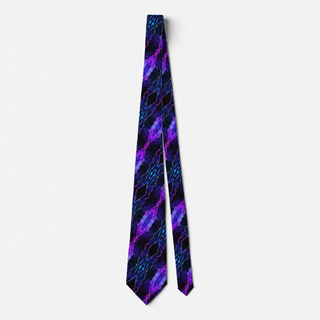 Agate Navy Blue Purple Neon Lights Gold Neck Tie | Zazzle