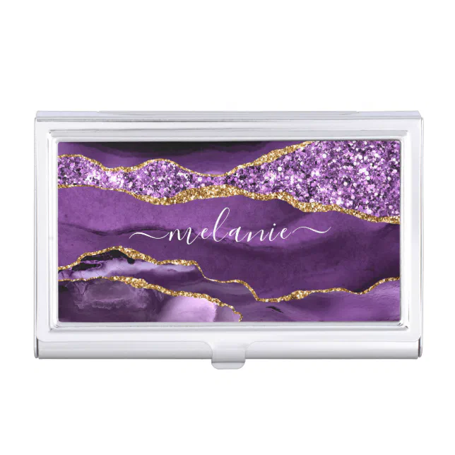 Agate Purple Gold Custom Name Business Card Case | Zazzle
