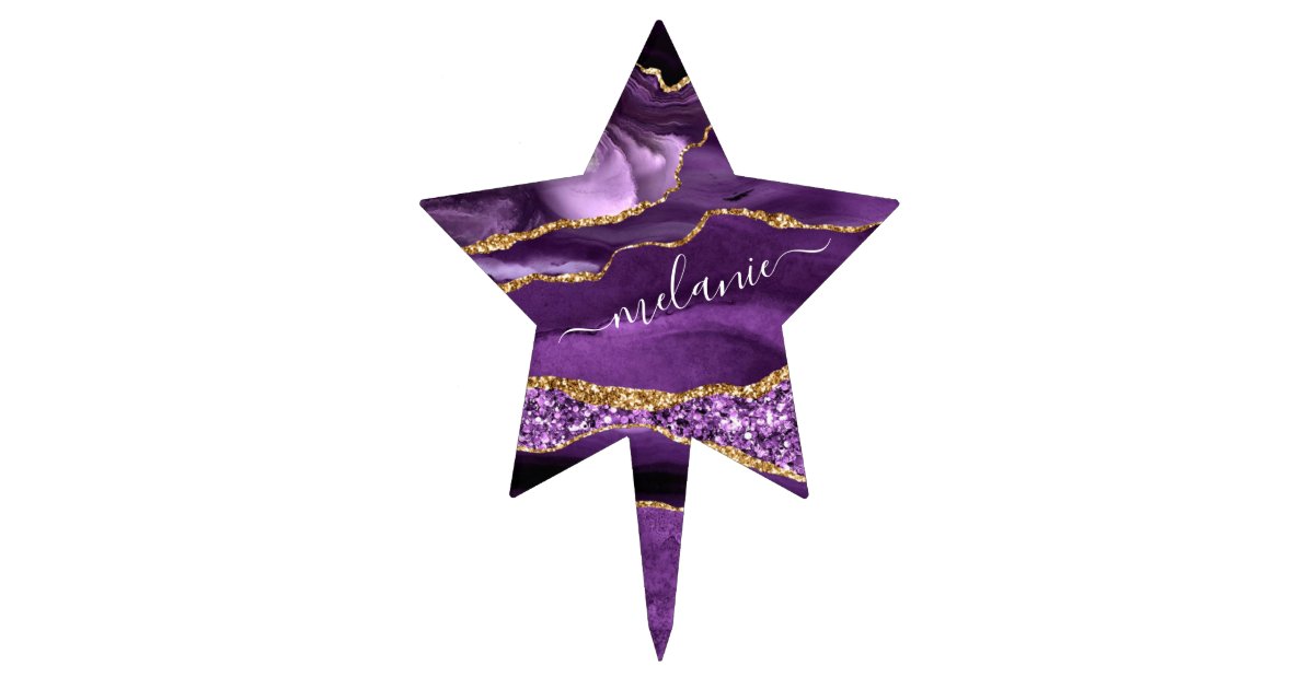 Agate Purple Gold Glitter Custom Name Cake Topper | Zazzle