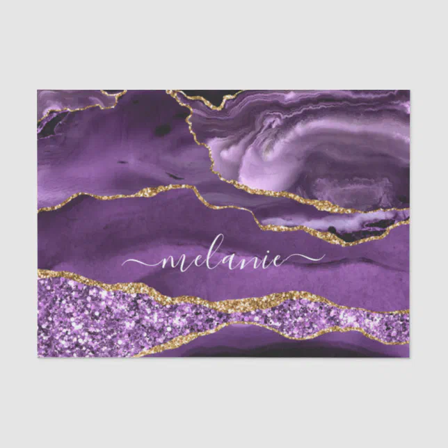 Agate Purple Gold Glitter Custom Name Tissue Paper | Zazzle