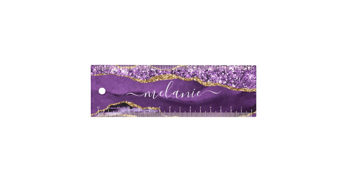 Agate Purple Gold Glitter Marble Custom Name Ruler | Zazzle