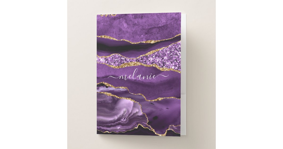 Agate Purple Violet Gold Custom Name Pocket Folder | Zazzle