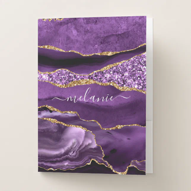 Agate Purple Violet Gold Custom Name Pocket Folder | Zazzle
