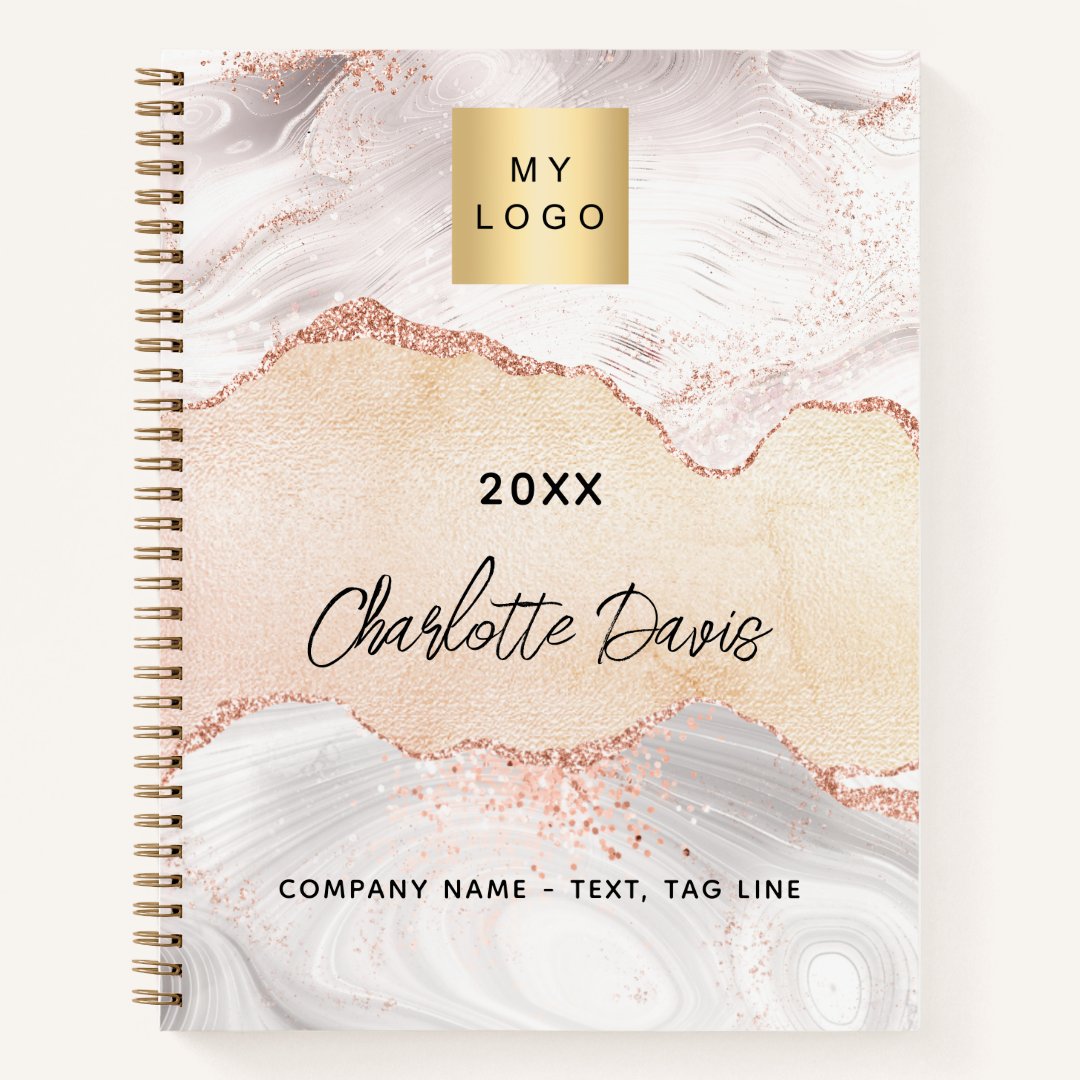 Agate rose gold business logo elegant notebook | Zazzle