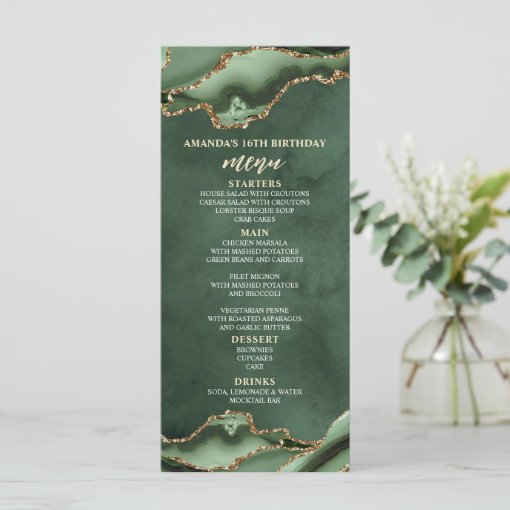 Agate Sage Green and Gold Menu | Zazzle