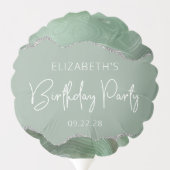 Agate Sage Green SIlver Glitter Birthday Party Balloon | Zazzle