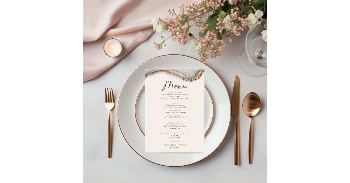 Agate Stone Marble Menu Card | Zazzle