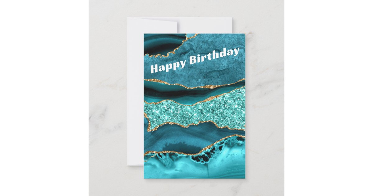 Agate Teal Blue Gold Aqua Turquoise Birthday Card | Zazzle