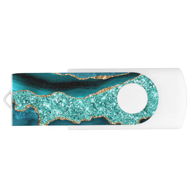 Agate Teal Blue Gold Glitter Marble Aqua Turquoise Flash Drive | Zazzle