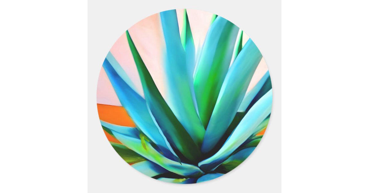 Agave blue and green plant classic round sticker | Zazzle