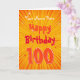 Age 100 Fun OrangeSunburst editable 100th Birthday Card | Zazzle