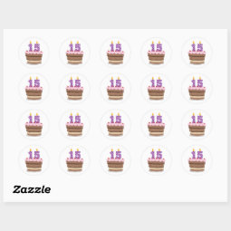 Age 15 on Birthday Cake Classic Round Sticker | Zazzle