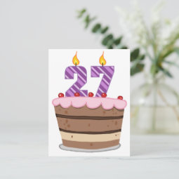 Age 27 on Birthday Cake Postcard | Zazzle
