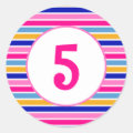 Age Number Colorful Stripe Pattern Vivid Party Classic Round Sticker ...