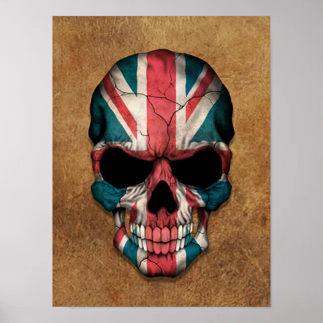 Aged and Worn British Flag Skull Poster | Zazzle