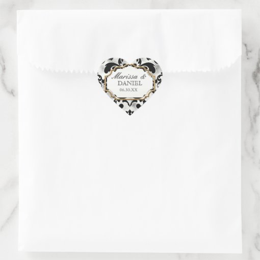 Aged Distressed Damask Golden Bling Look Wedding Heart Sticker | Zazzle