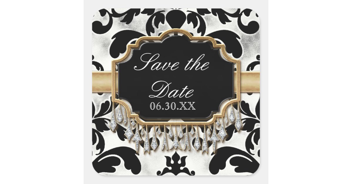Aged Distressed Damask Golden Bling Look Wedding Square Sticker | Zazzle