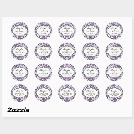 Aged Distressed Damask Silver Bling Look Wedding Classic Round Sticker ...
