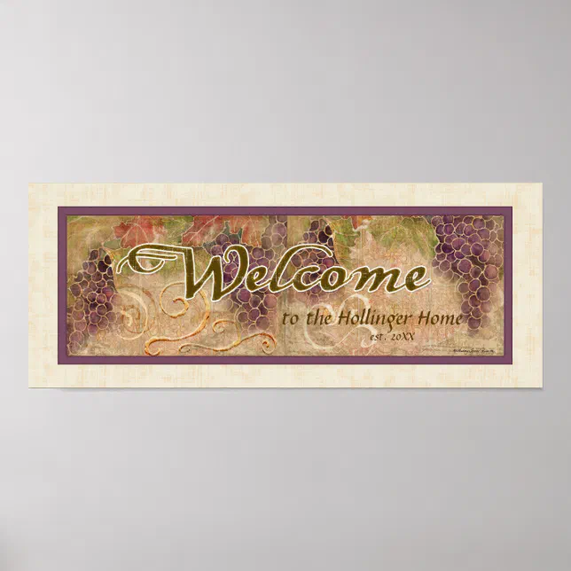 Aged Grape Vineyard Welcome Sign, Audrey Jeanne Poster | Zazzle