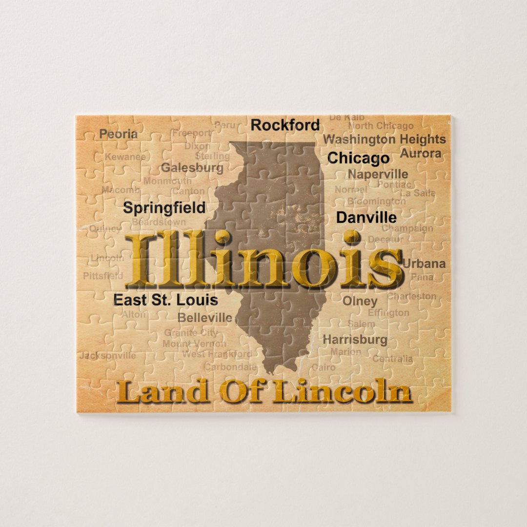 Aged Illinois State Pride Map Silhouette Jigsaw Puzzle | Zazzle
