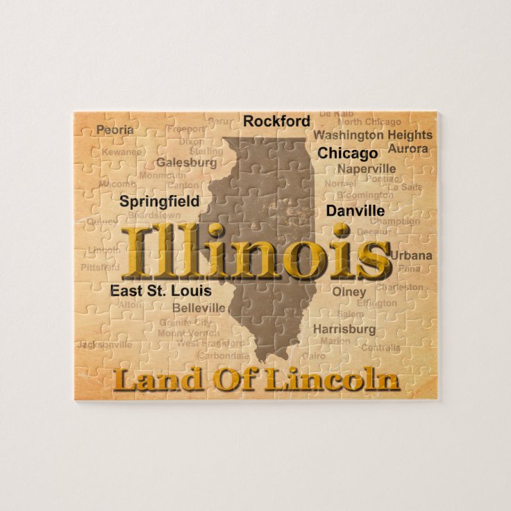Aged Illinois State Pride Map Silhouette Jigsaw Puzzle | Zazzle