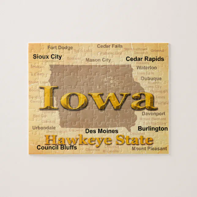 Aged Iowa State Pride Map Silhouette Jigsaw Puzzle | Zazzle