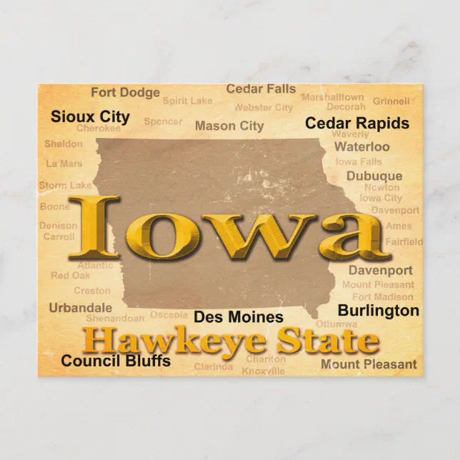 Aged Iowa State Pride Map Silhouette Postcard | Zazzle