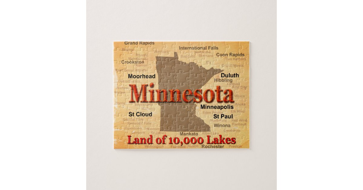 Aged Minnesota State Pride Map Jigsaw Puzzle | Zazzle