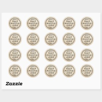Aged paper parchment custom logo photo graphic classic round sticker ...