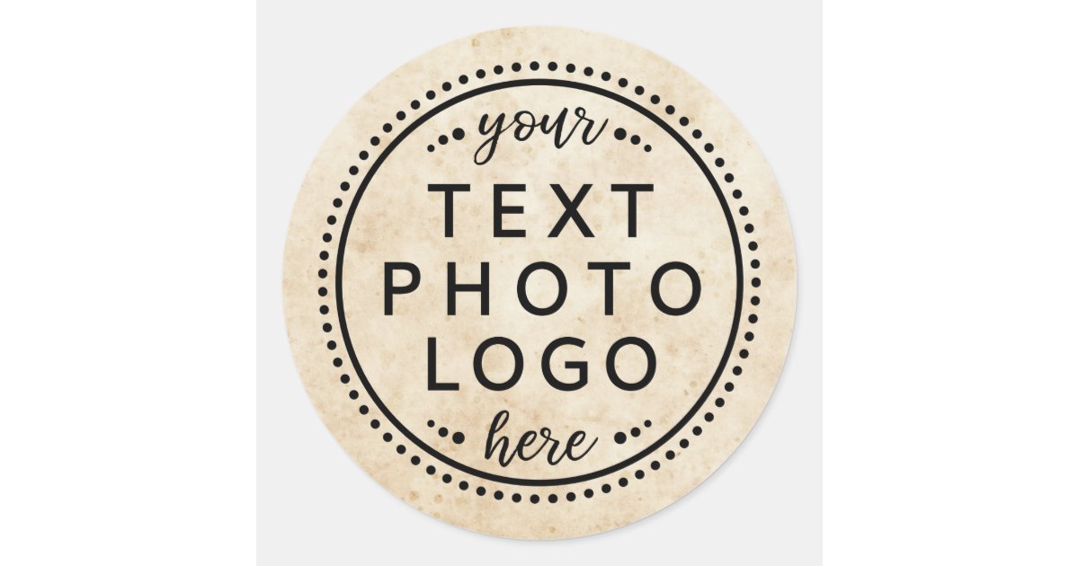 Aged paper parchment custom logo photo graphic classic round sticker ...