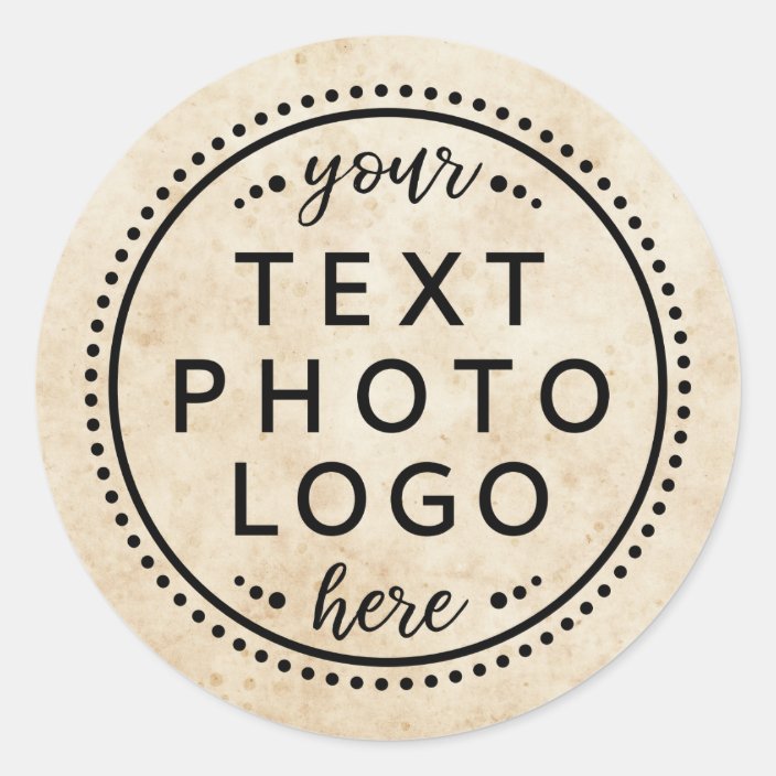 Aged paper parchment custom logo photo graphic classic round sticker ...