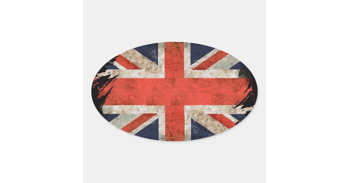 Aged shredded Union Jack Oval Sticker | Zazzle