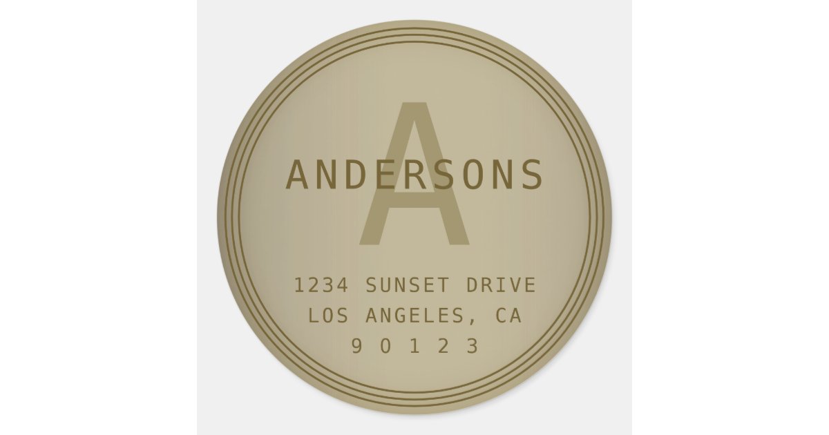 Aged Vintage Look Monogram & Address Classic Round Sticker | Zazzle