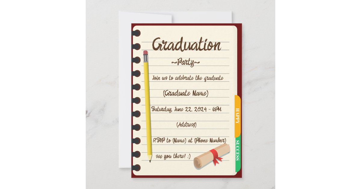 Agenda Notebook Binder Graduation Photo Party Invitation | Zazzle
