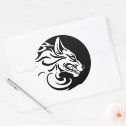 Aggressive White and Black Tribal Wolf Classic Round Sticker | Zazzle