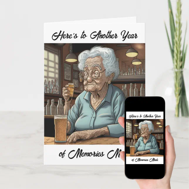 Aging Humor | Forgetful Old Lady Drinking Birthday Card | Zazzle