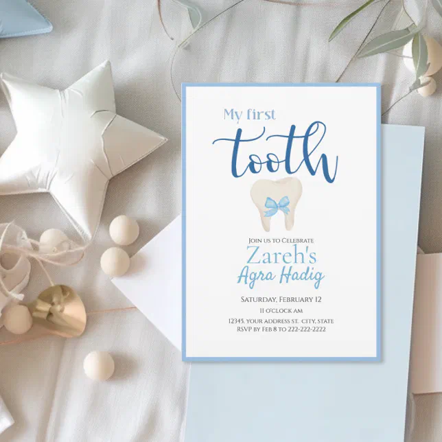 Agra Hadig Armenian First Tooth Blue Customizable Invitation | Zazzle