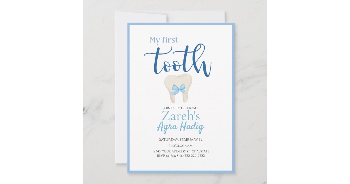 Agra Hadig - Armenian First Tooth Blue Invitation | Zazzle
