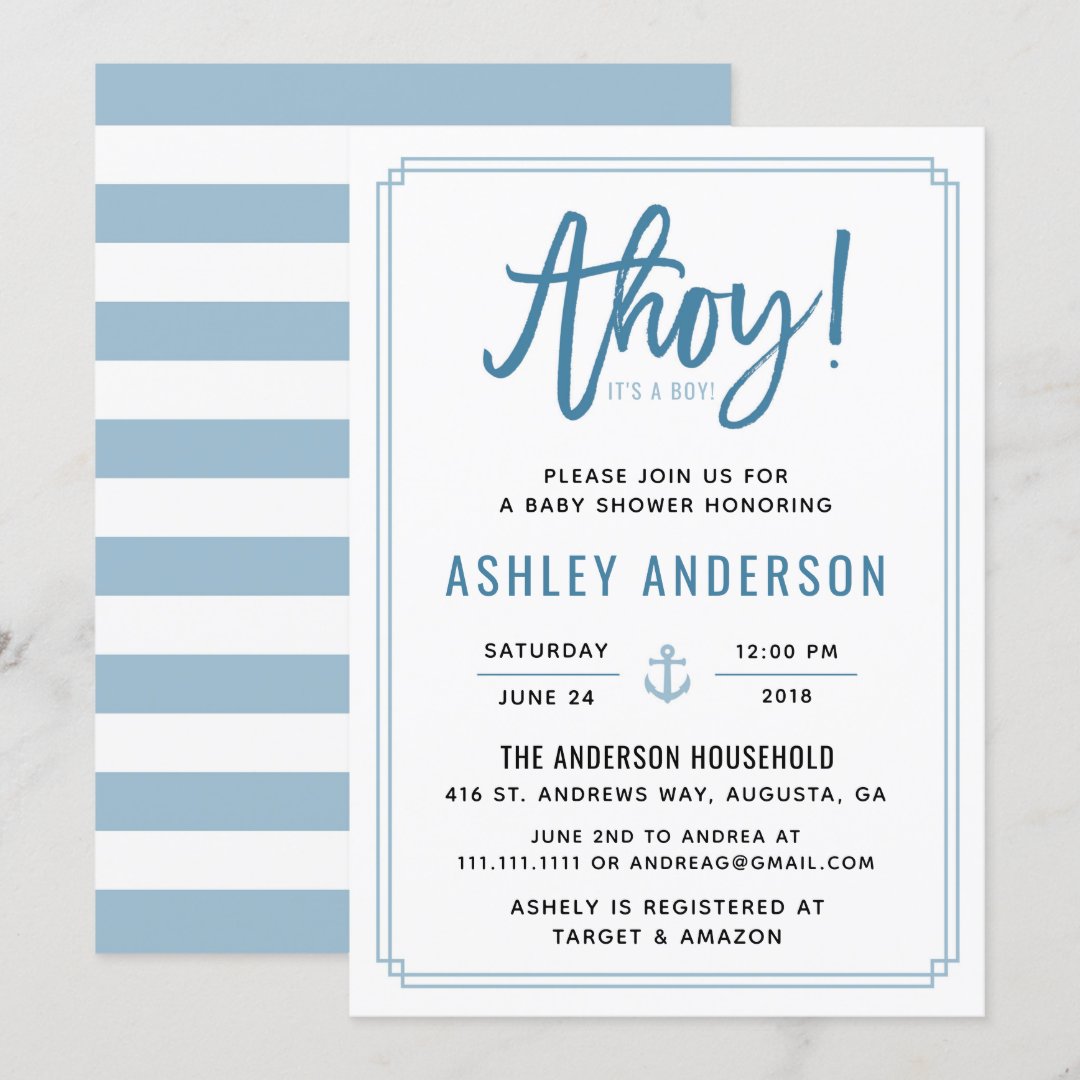 Ahoy! It's a Boy Anchor Baby Shower Invitation | Zazzle