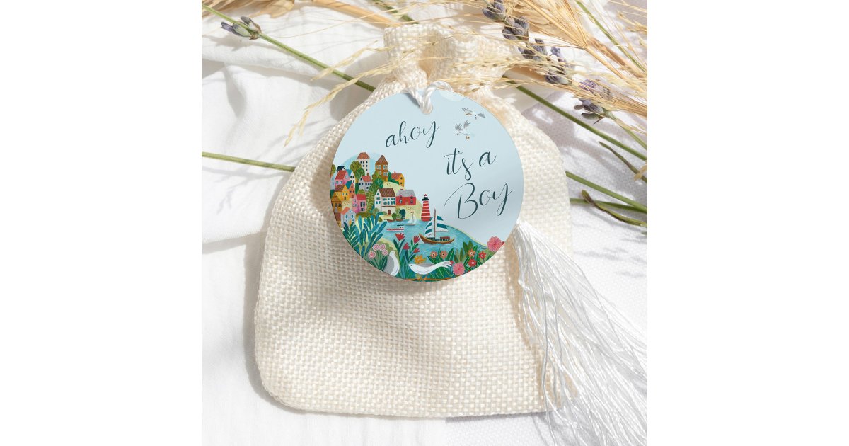 Ahoy it's a boy baby shower party favor tags | Zazzle