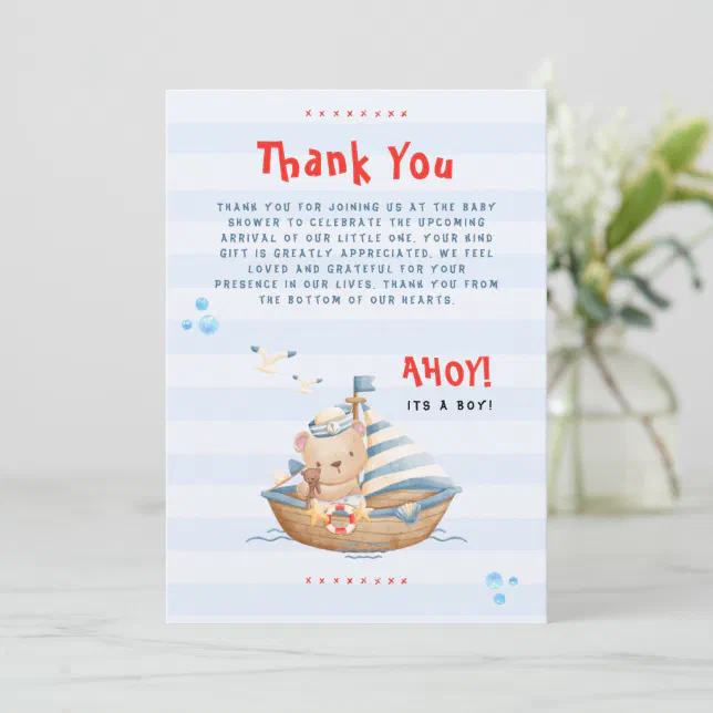 Ahoy Its A Boy Baby Shower Thank You Card | Zazzle