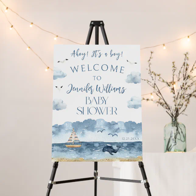 Ahoy It's a boy Nautical Baby Shower Welcome Sign | Zazzle