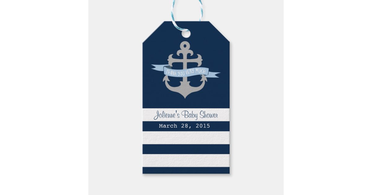 Ahoy it's a boy Nautical Favor Tags Navy Blue | Zazzle