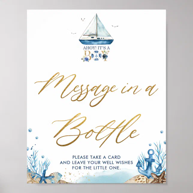 Ahoy It's a Boy Nautical Message in a Bottle Sign | Zazzle