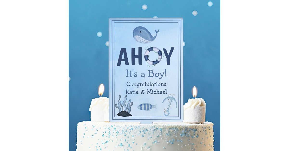 Ahoy It's a Boy Ocean Animals Coastal Baby Shower Cake Topper | Zazzle